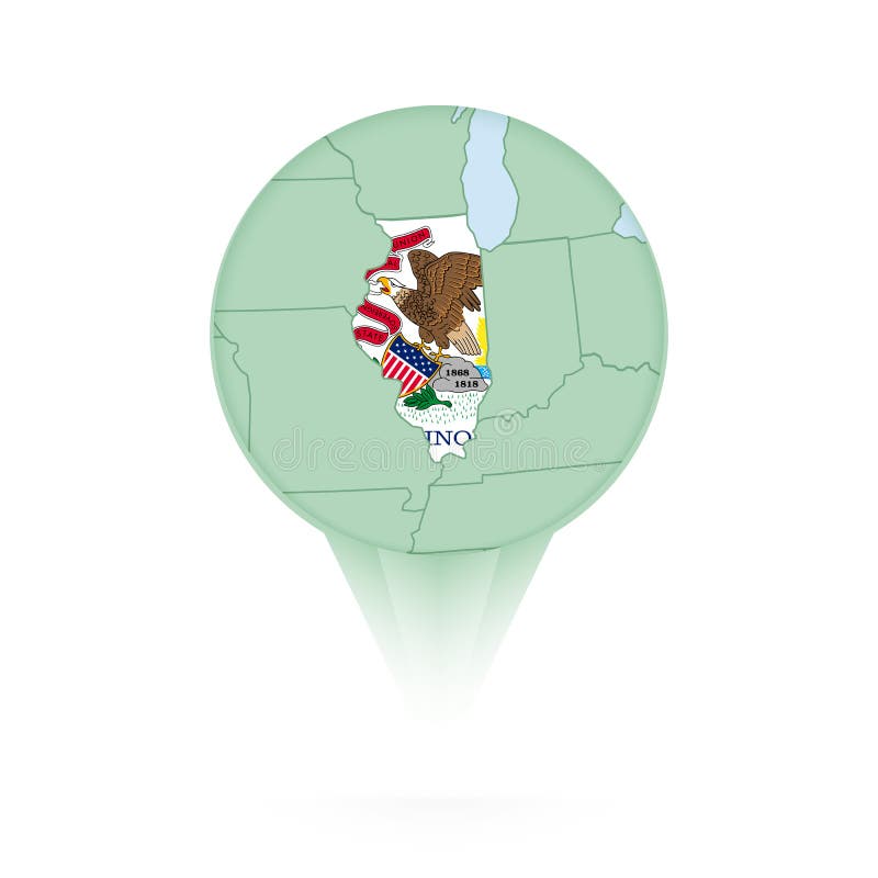 Illinois Map, Stylish Location Icon with Illinois Map and Flag Stock ...