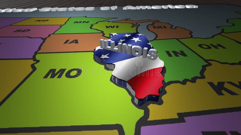 Zoom in To the Map of Illinois with Text, Textless, and with Flag Stock ...