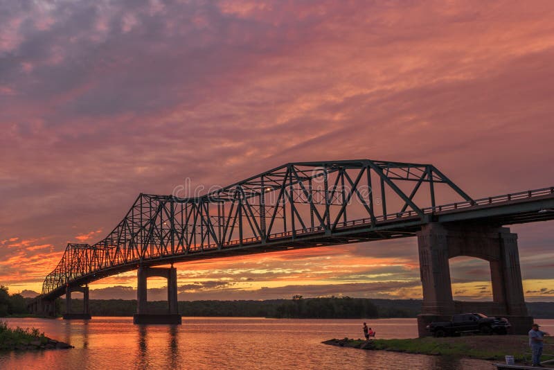 Illinois River Bridge in Lacon, Illinois at Twilight Stock Image ...