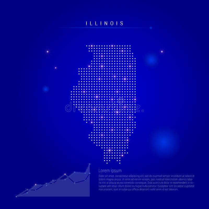 Illinois US State Illuminated Map with Glowing Dots. Dark Blue Space ...