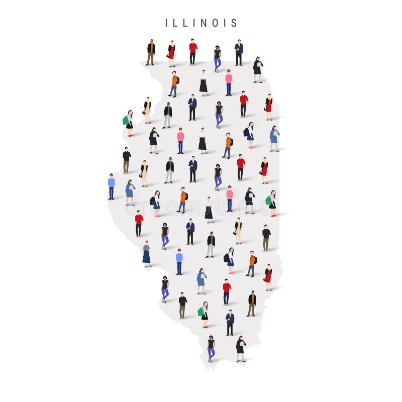 Illinois US State Population Map. Large Group of People. Flat Vector ...