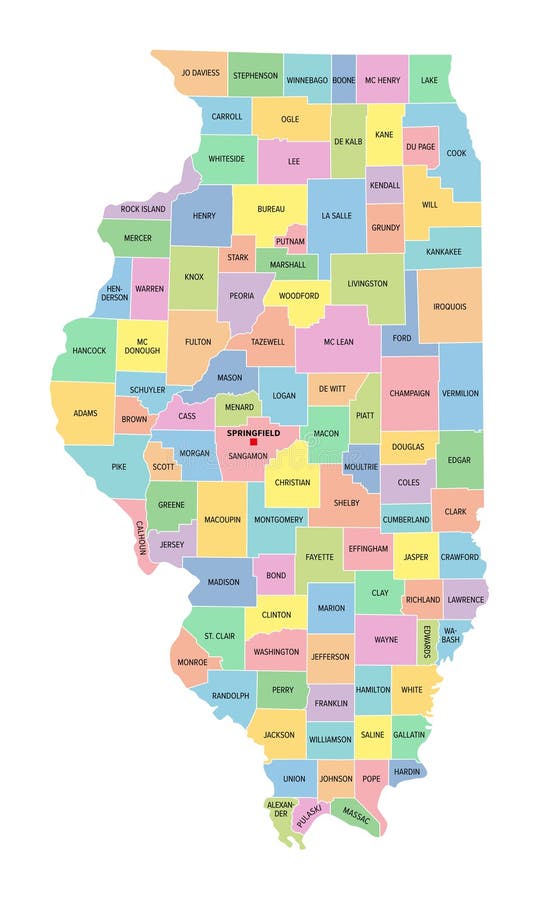 Illinois, U.S. State, Subdivided into 102 Counties, Multi Colored Map ...