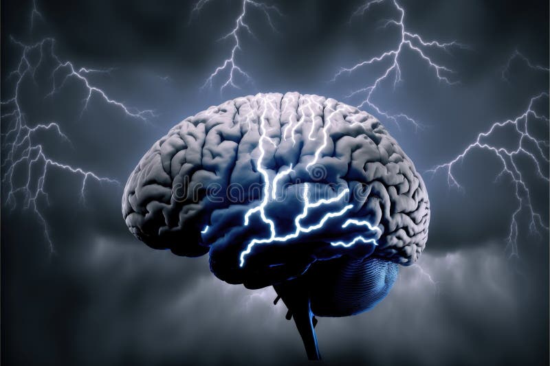 Thunderstorm in the brain stock illustration. Illustration of stroke ...