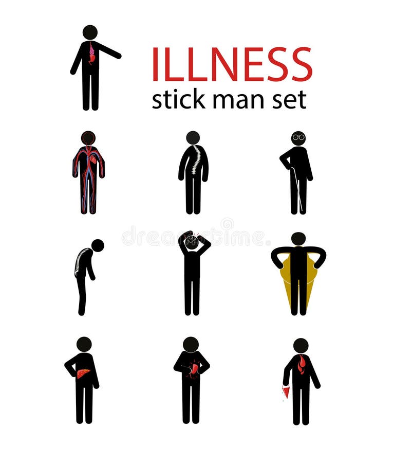 Illness Stick Figure Set stock vector. Illustration of icons - 13584108