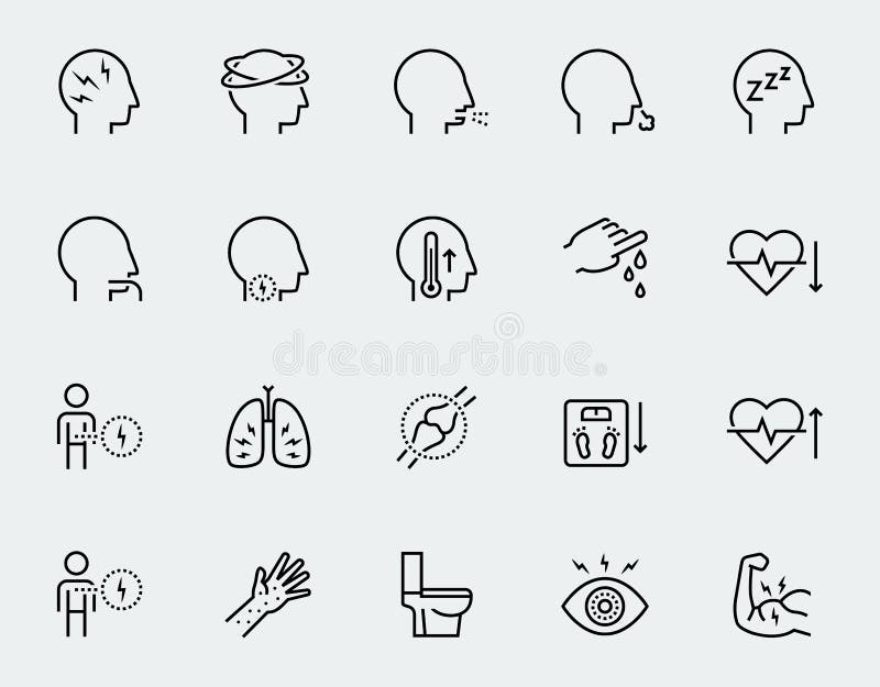Illness Symptoms Icons in Thin Line Style Stock Vector - Illustration ...