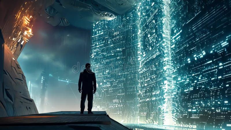 Illuminate Data Canyon with a Solitary Figure, Symbolizing the Profound ...