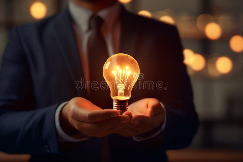 Illuminate Innovation: Businessman Holding a Glowing Lamp (AI Generated ...