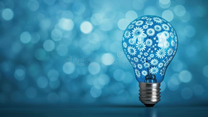 Illuminate Your Mind with an Abstract Blue Light Bulb Filled with Gears ... Illuminate Your Mind with an Abstract Blue Light Bulb Filled with Gears ...