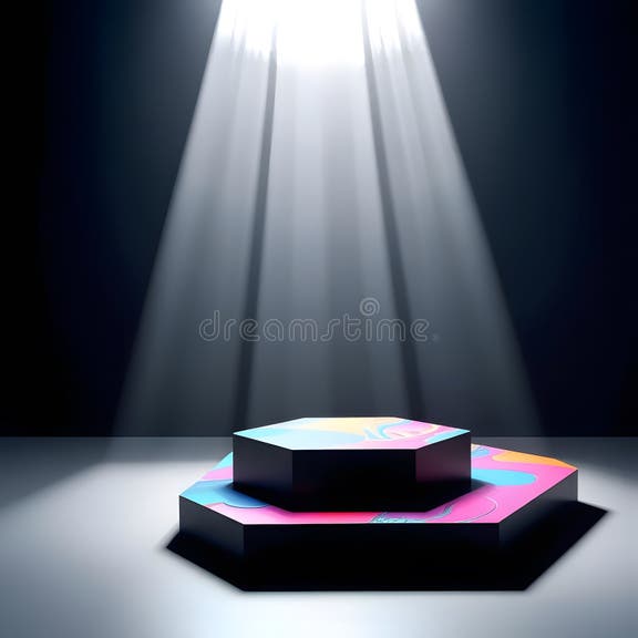 Hexagonal Plastic Podium Dramatic Spotlight & Abstract Patterns Stock ...