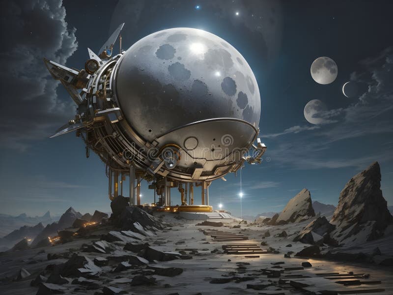 Lunar Elegance: Titanium Moon in Cosmic Radiance Stock Illustration ...