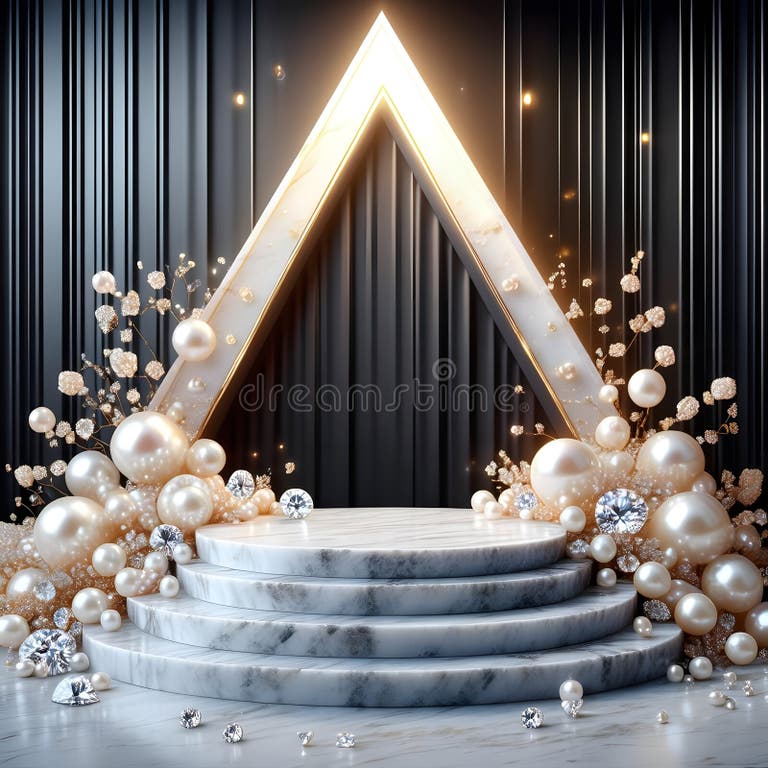 Opulent Pearl and Diamond Podium Triangular Marble Design with Studio ...