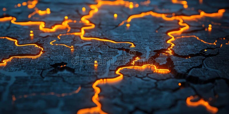 Illuminated Abstract Map Shows Global Network with Futuristic ...
