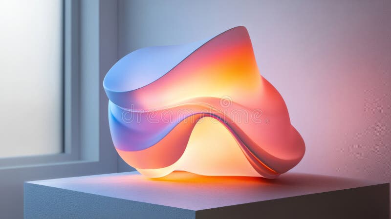 Illuminated Abstract Sculpture with Fluid Forms Stock Illustration ...
