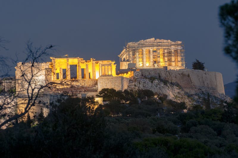 Front View of Acropolis at Dusk Stock Photo - Image of classic, athens ...