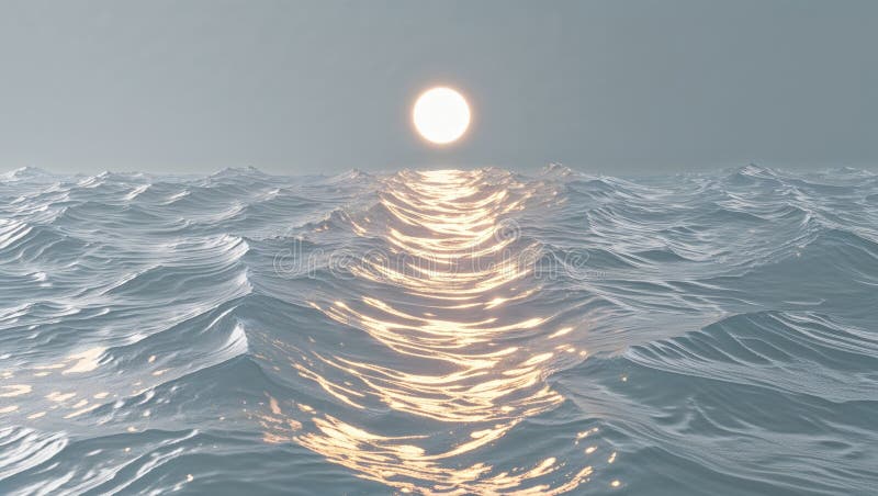 A Illuminated Across a Silver Sea Stock Image - Image of metallic ...