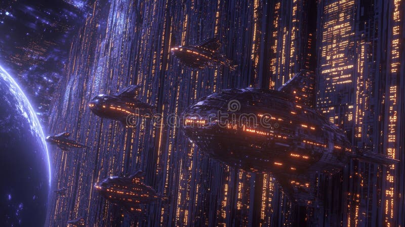 An Illuminated, Advanced Planet with Ships in Orbit, Representing a ...