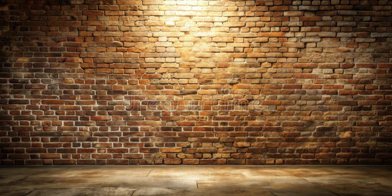 Illuminated Aged Brick Wall with Smooth Floor, Ideal for Backgrounds ...