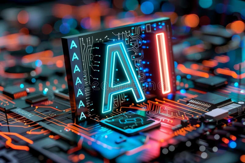 Illuminated AI Circuit Board Glowing with Vibrant Colors, Representing ... Illuminated AI Circuit Board Glowing with Vibrant Colors, Representing ...