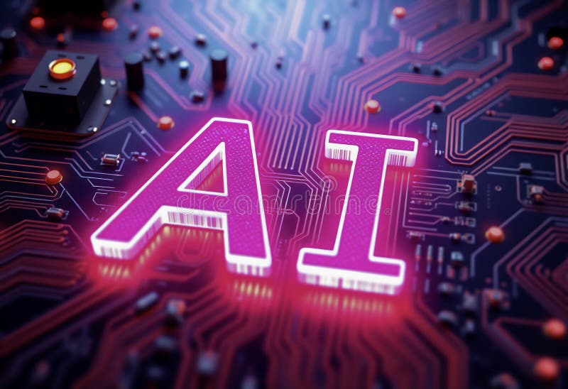 Illuminated AI Sign on a Printed Circuit Board Representing Technology ...