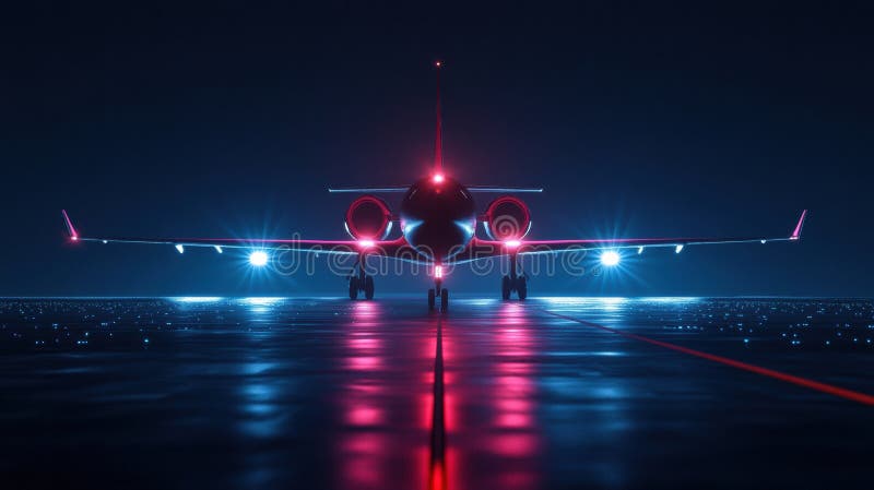 Illuminated Airplane Runway Night Vibrant Navigation Lights Reflective ...