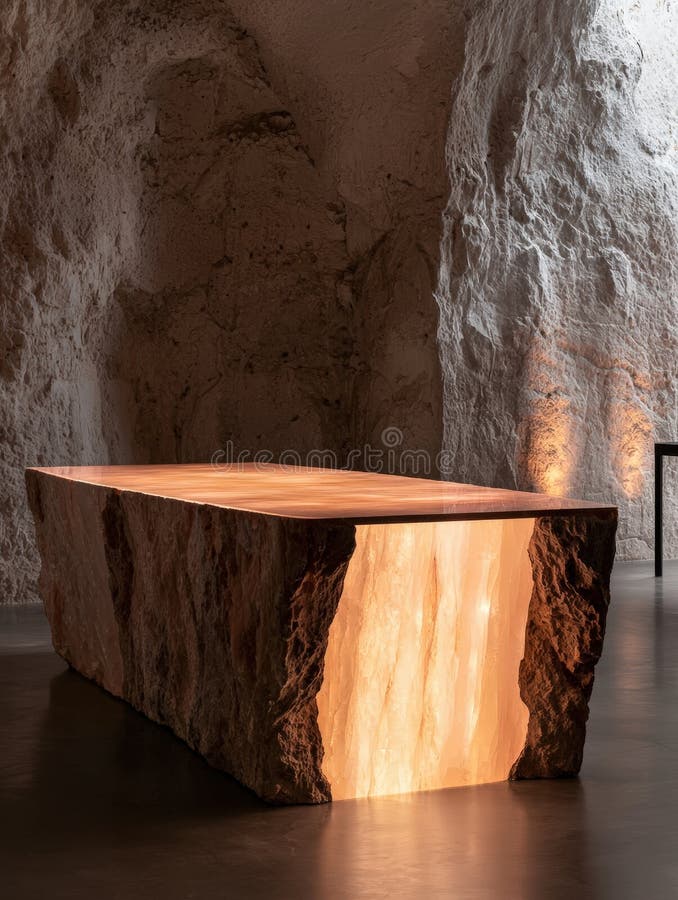 Illuminated Alabaster Coffee Table in a Cave Setting. Stock ...