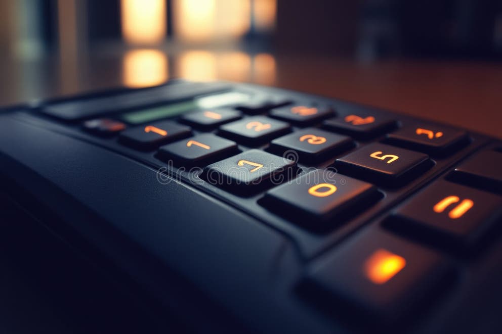 Illuminated Alarm System Keypad in a Dim Office Space Highlights Modern ...