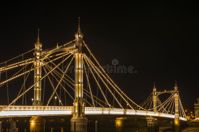 Illuminated Albert Bridge at Night, London, UK Stock Photo - Image of ...