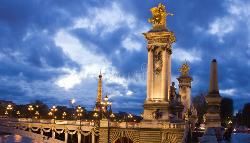 The Alexander III Bridge Across Seine River in Paris, France Stock ...