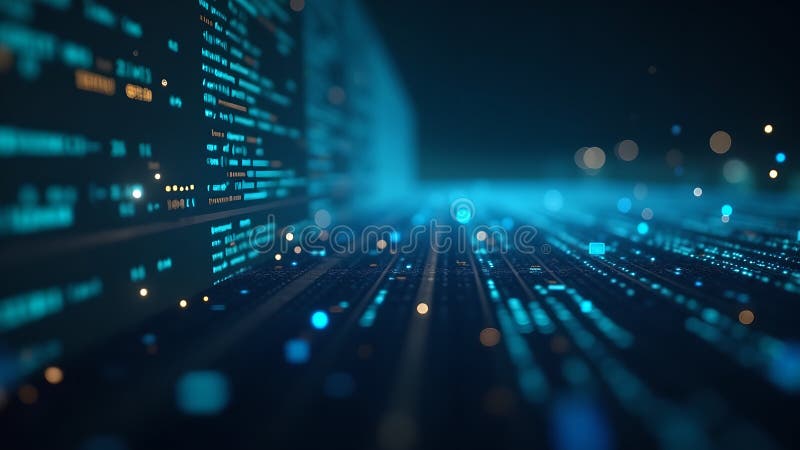 Illuminated Algorithm Code, Cyberspace Depth Stock Illustration - Illustration of future ...