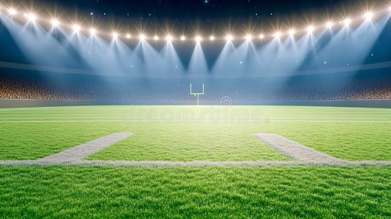 Illuminated American Football Field at Night with Dramatic Lighting ...