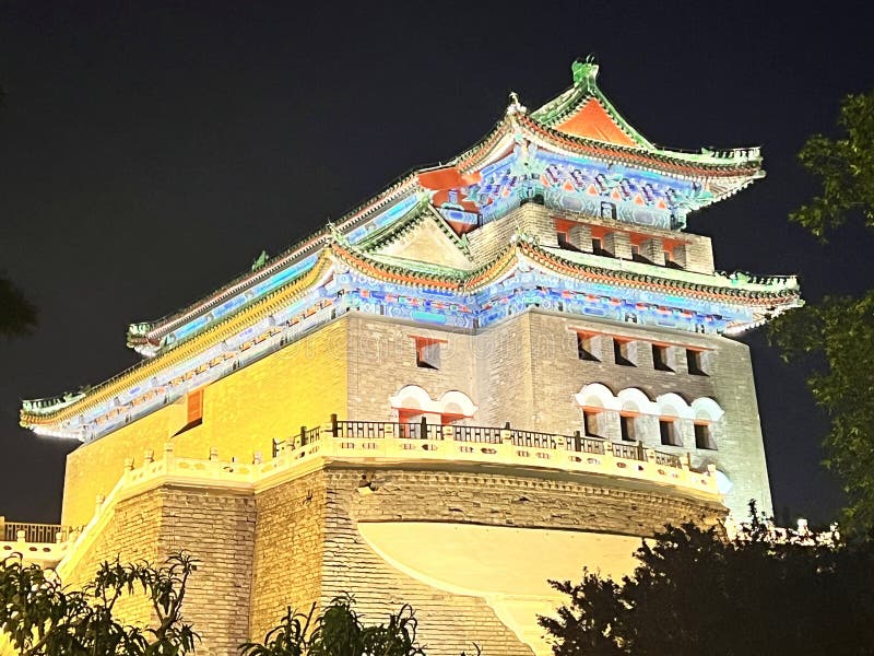 Illuminated Ancient Architecture in Beijing at Night - Traditional ...