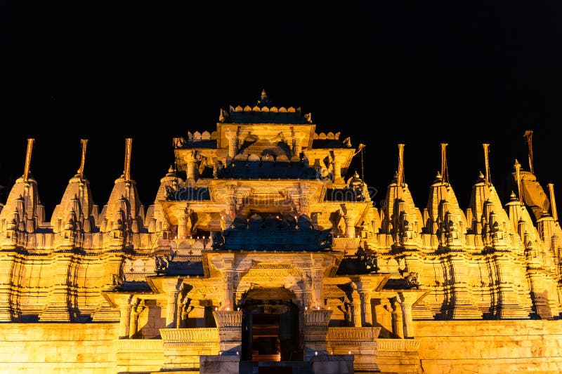 Illuminated Ancient Unique Temple Architecture at Night from Different ...