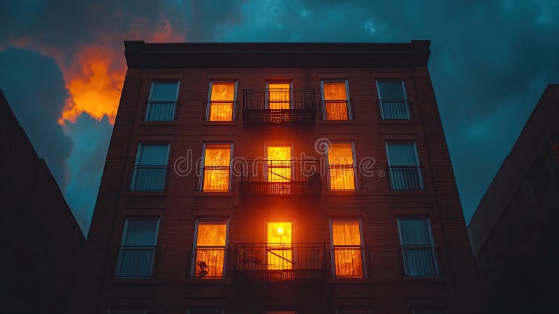 Illuminated Apartment Building at Night Stock Illustration ...