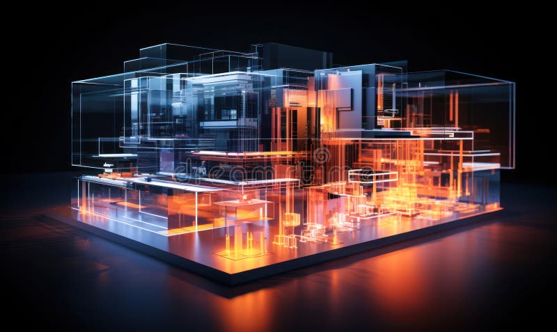 Illuminated Architectural Blueprint of a Modern Building Design with ...