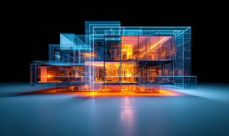 Illuminated Architectural Blueprint of a Modern Building Design with ...