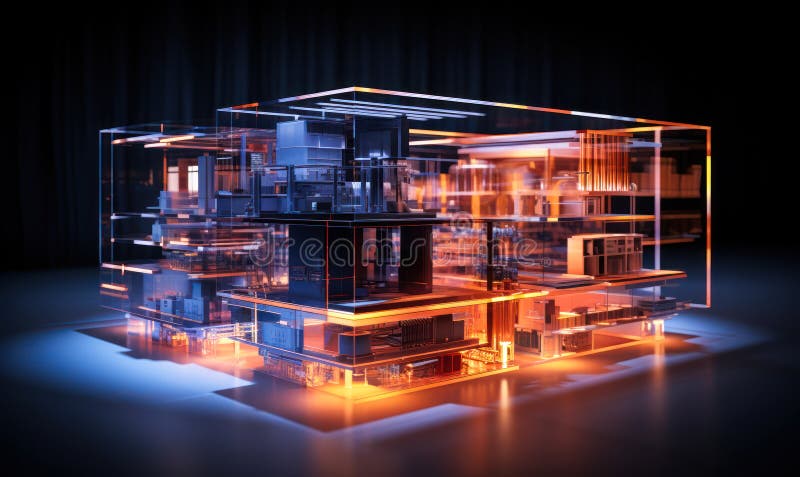 Illuminated Architectural Blueprint of a Modern Building Design with ...