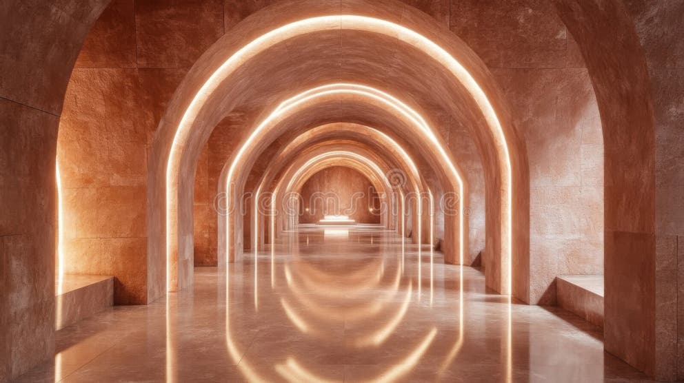 Illuminated Archway Corridor Interior Design Stock Illustration ...