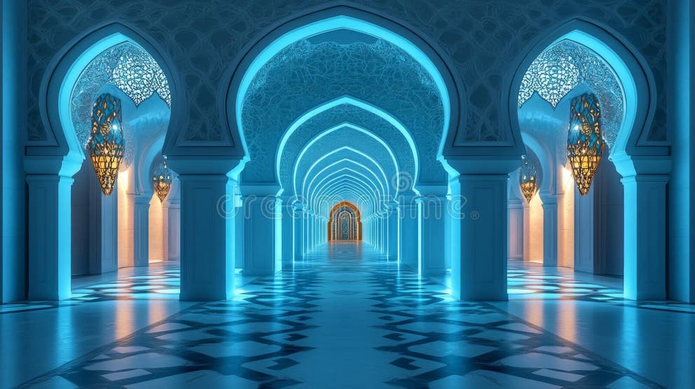 Illuminated Archway Corridor Islamic Architecture Design Stock ...