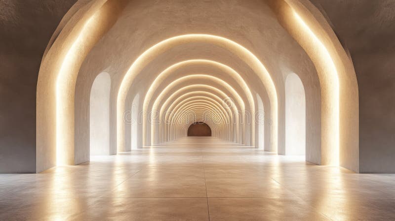 Illuminated Archway Corridor: Modern Architectural Interior Stock ...