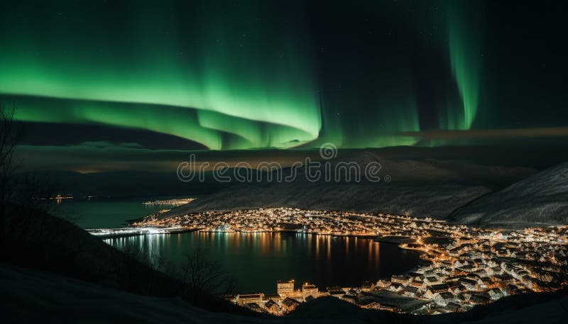 Illuminated Arctic Landscape, Majestic Mountain Range, Multi Colored ...