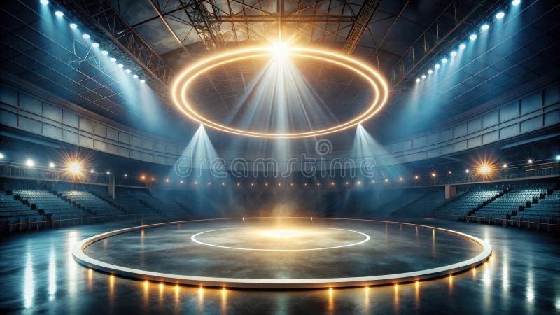 Illuminated Arena Stage with Circular Platform and Elevated Seating ...