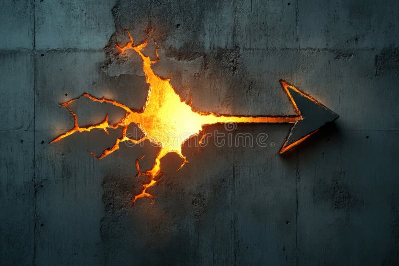 Illuminated Arrow through Concrete Stock Illustration - Illustration of ...