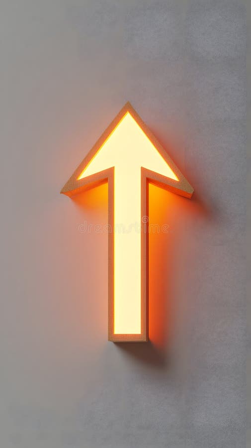 Illuminated Arrow Pointing Upward on Gray Background - Symbol of ...