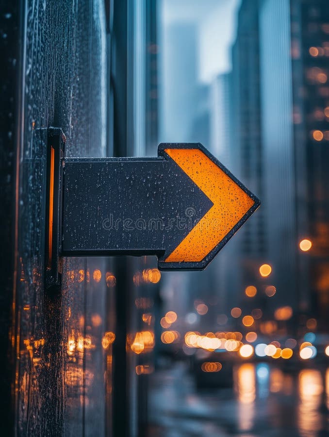Illuminated Arrow Sign Rainy Cityscape Night Stock Photos - Free ...