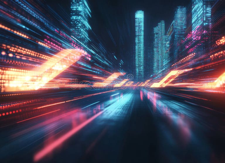 Illuminated Arrows Rise Along a Digital Path, Representing Swift Growth ...