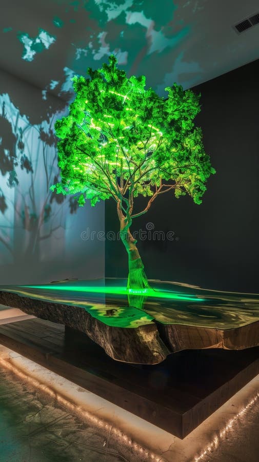 Illuminated Artificial Tree with Shadow Projection Stock Photo - Image ...