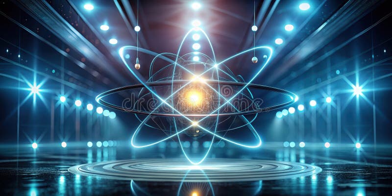 Illuminated Atomic Structure in a Futuristic Setting with Glowing ...