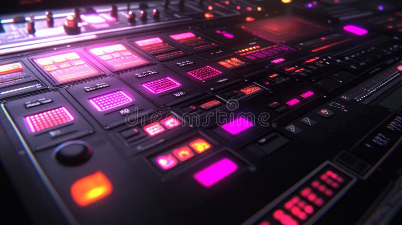 Illuminated Audio Control Panel with Futuristic Neon Synthwave ...