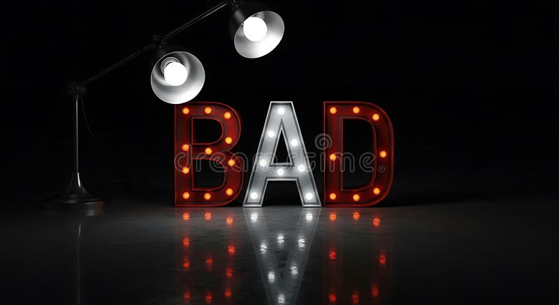 Illuminated Bad Sign Lit with Reflective Surface and Dramatic Lighting ...