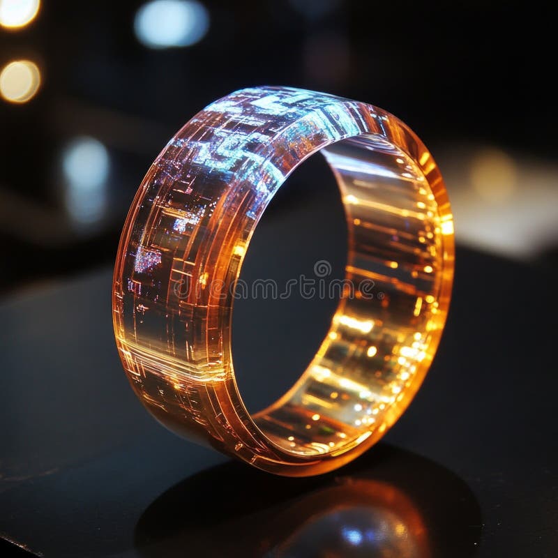 Illuminated Amber Bangle with Digital Circuitry Patterns on Display ...